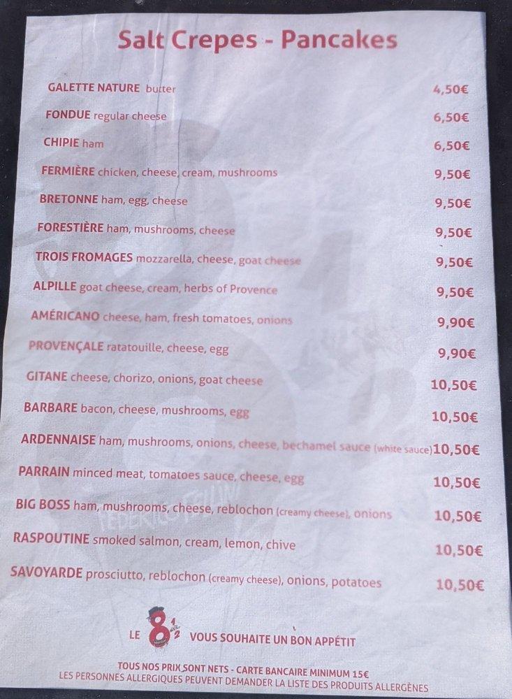 Menu au Le 8 et Demi restaurant, Cassis