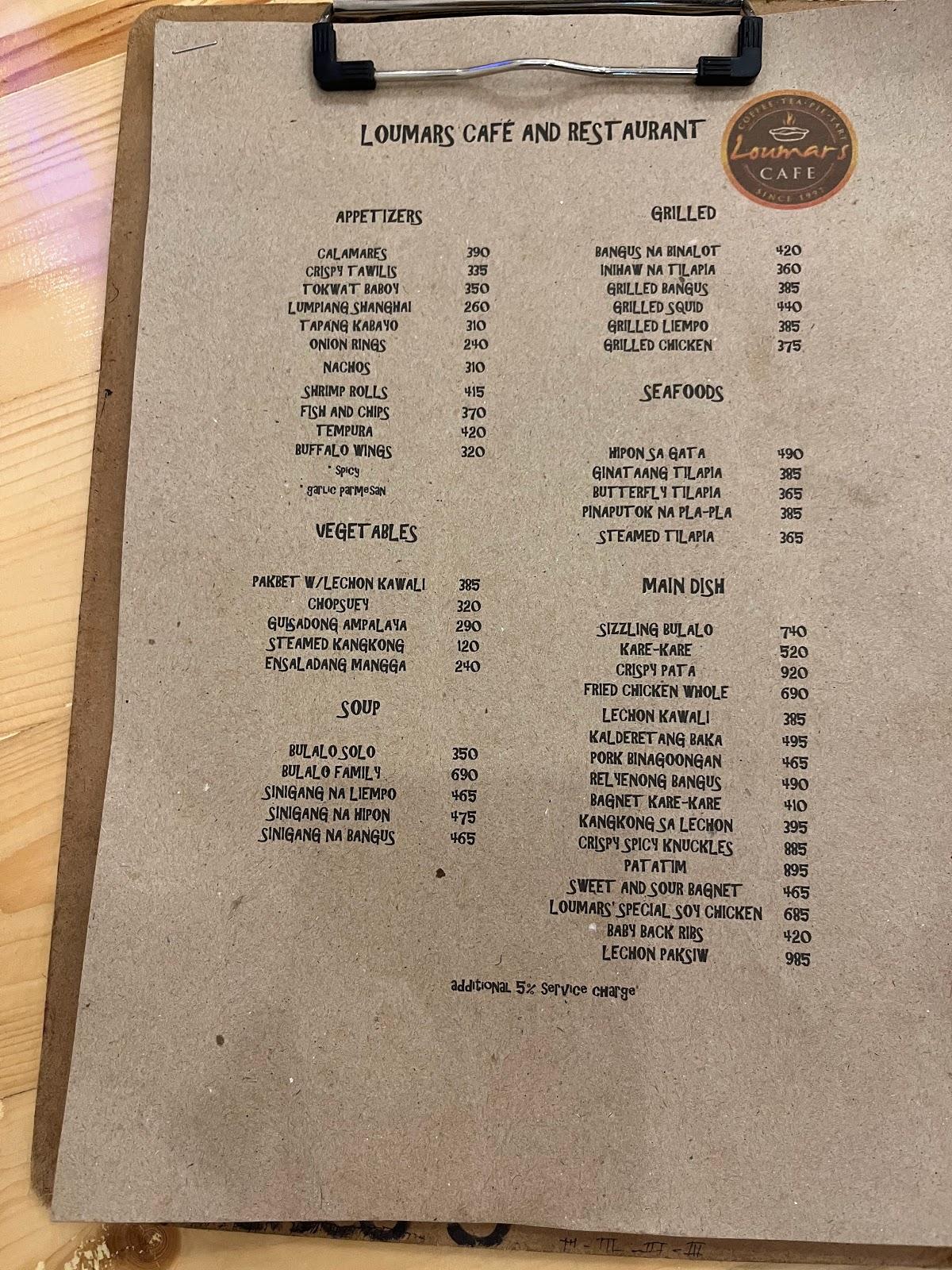 Menu at Loumars Cafe & Restaurant - Tagaytay Francisco, Tagaytay