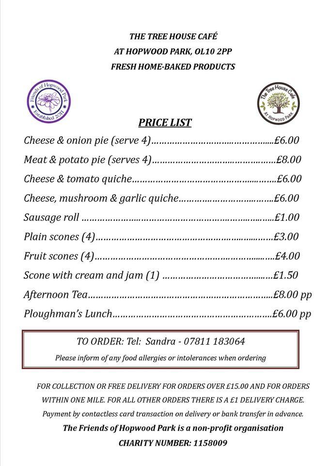 Menu at Tree House Cafe, Heywood