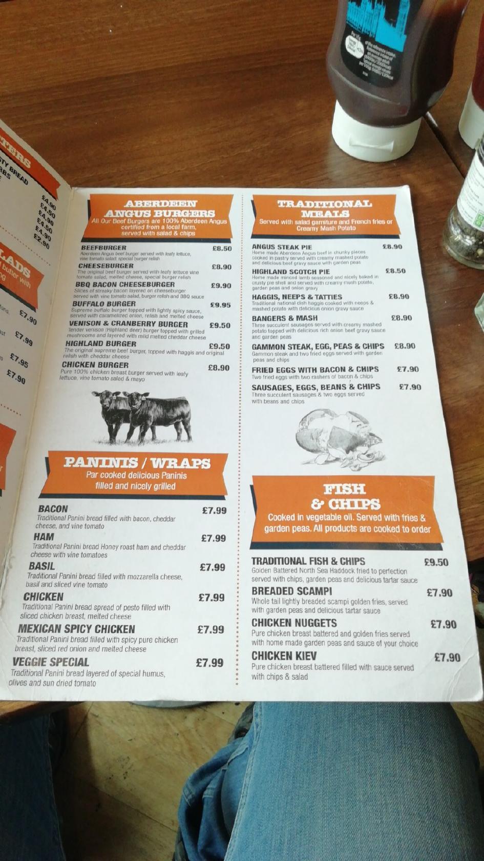 Menu at Angus Cafe, Edinburgh