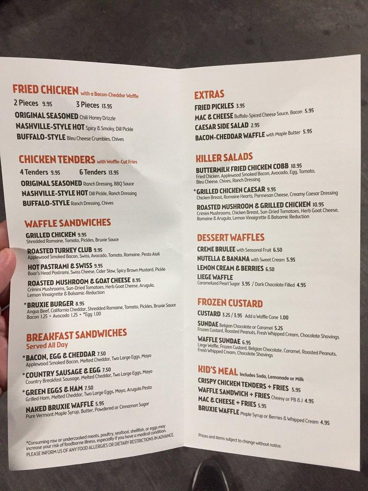 Menu at Bruxie Original Fried Chicken & Waffle Sandwich restaurant, Las ...