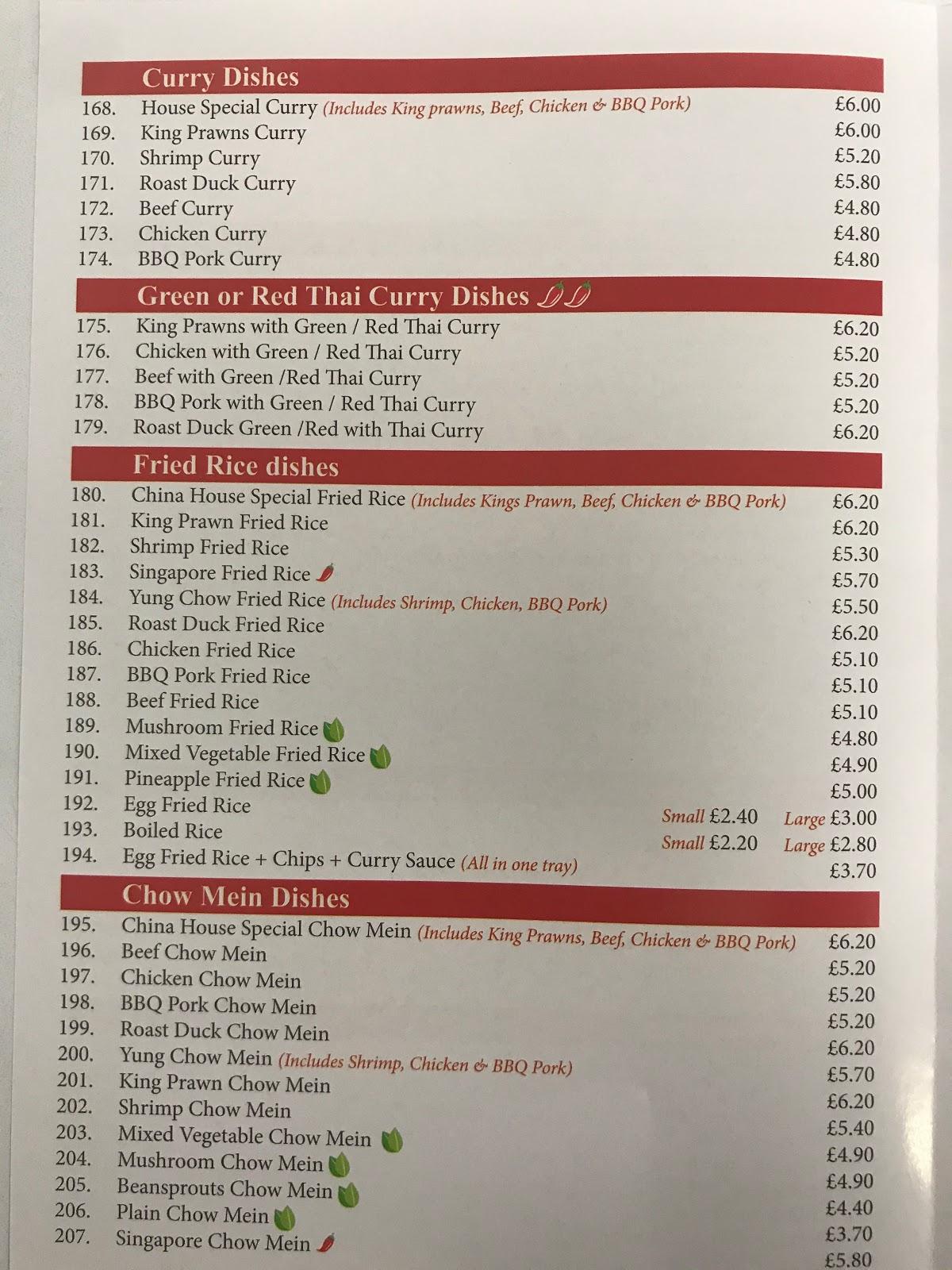 Menu at China House restaurant, Bow Street