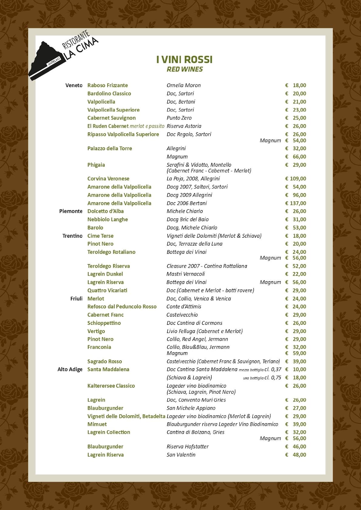 Menu da Hotel Antelao Dolomiti Mountain Resort ristorante, Cancia