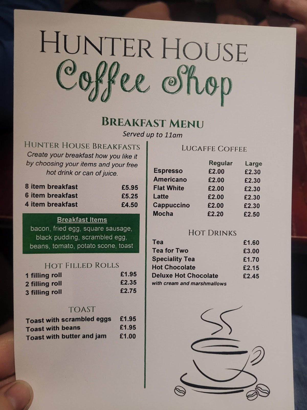 Menu at Hunter House Coffee Shop cafe, East Kilbride