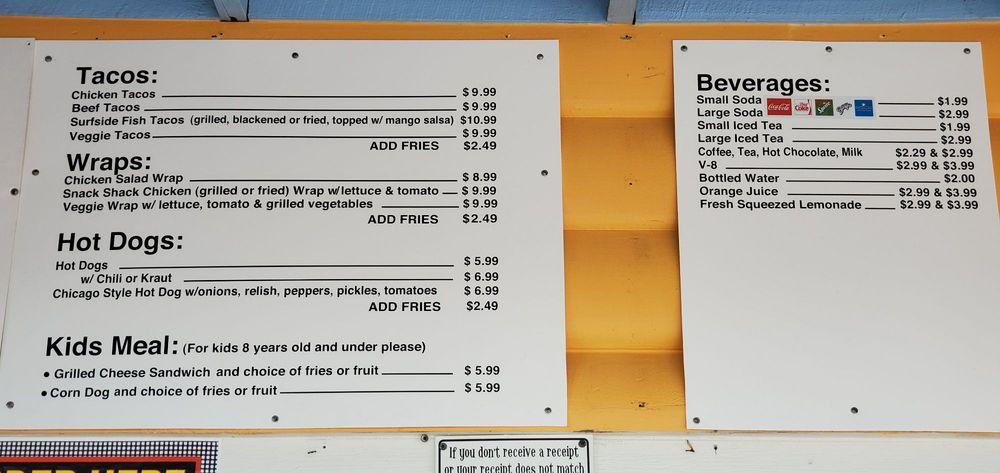 Menu at Madeira Beach Snack Shack pub & bar, Madeira Beach