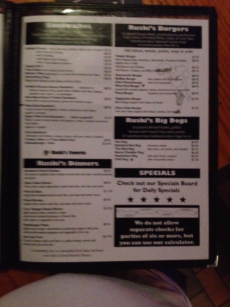Menu at Ruski's pub & bar, Portland