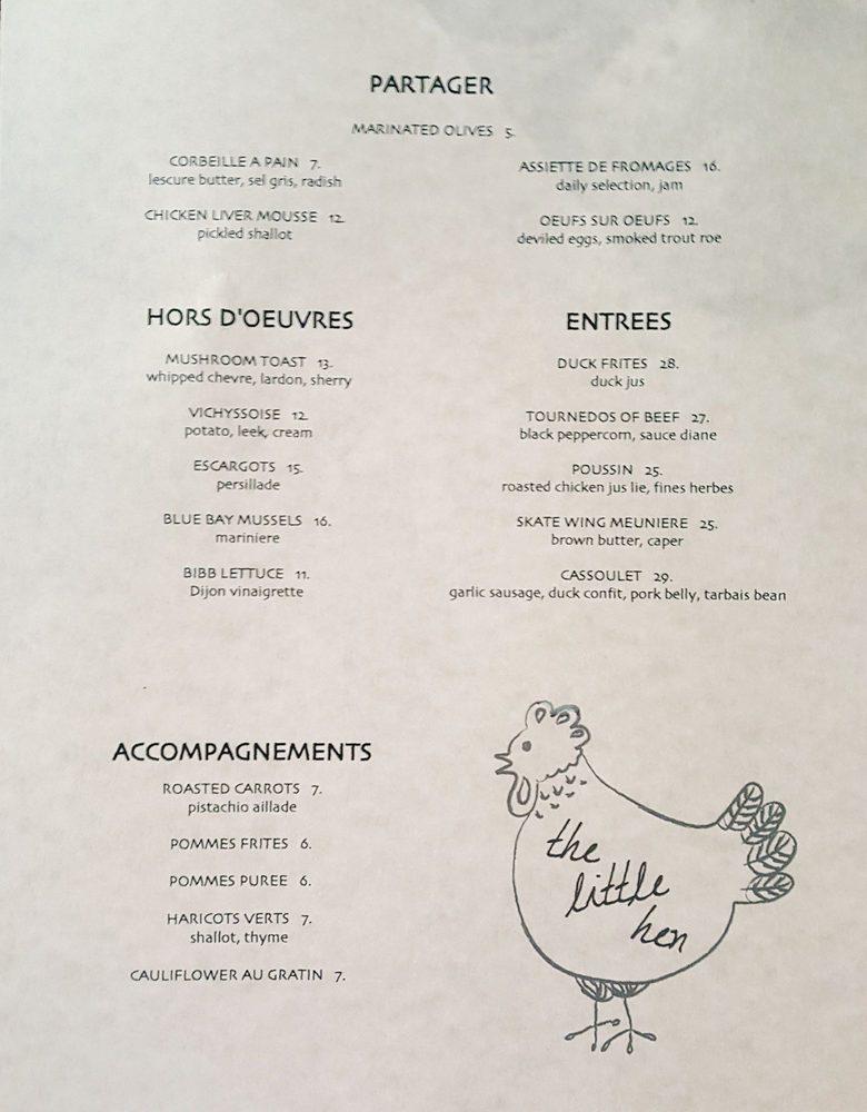Menu at The Little Hen restaurant, Haddonfield