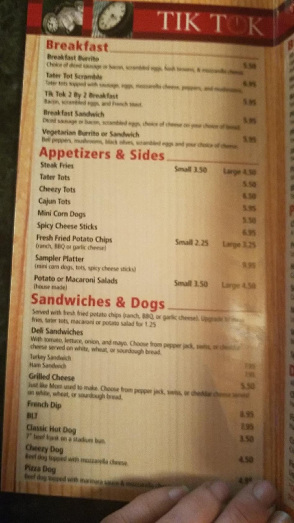 Menu at Tik Tok Deli and Lounge pub & bar, Portland, SE Division St
