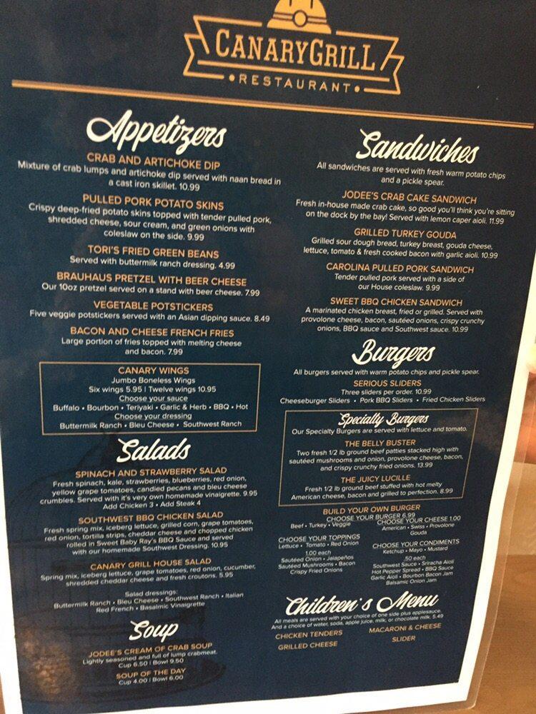Menu at Canary Grill pub & bar, Berkeley Springs