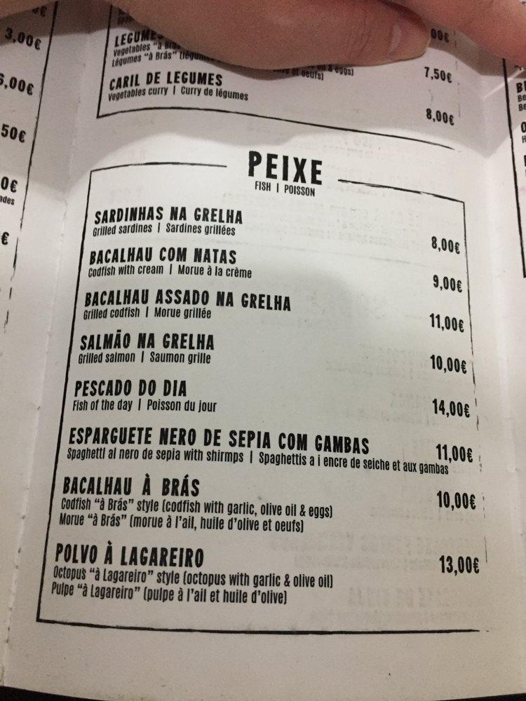 Menu at El-Rei Dom Frango restaurant, Lisbon
