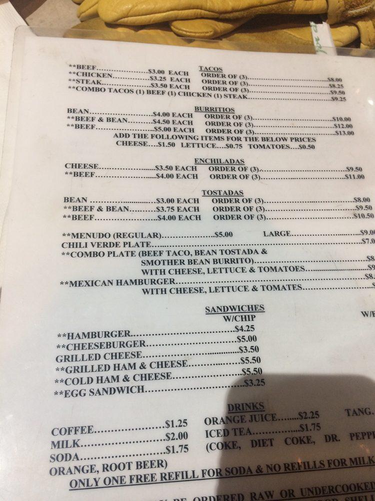 Menu at EL TORO restaurant, Denver