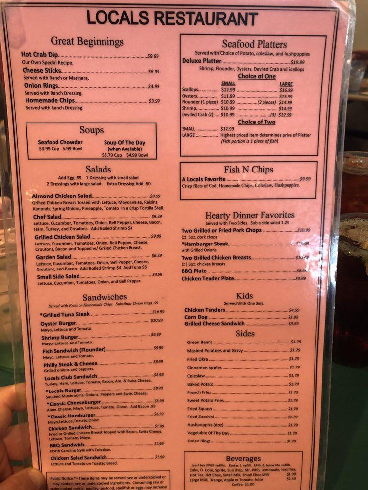 Menu at Local's Family Diner restaurant, Southport