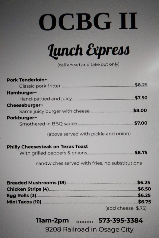 Menu at OCBG - Osage City Bar & Grill, Jefferson City