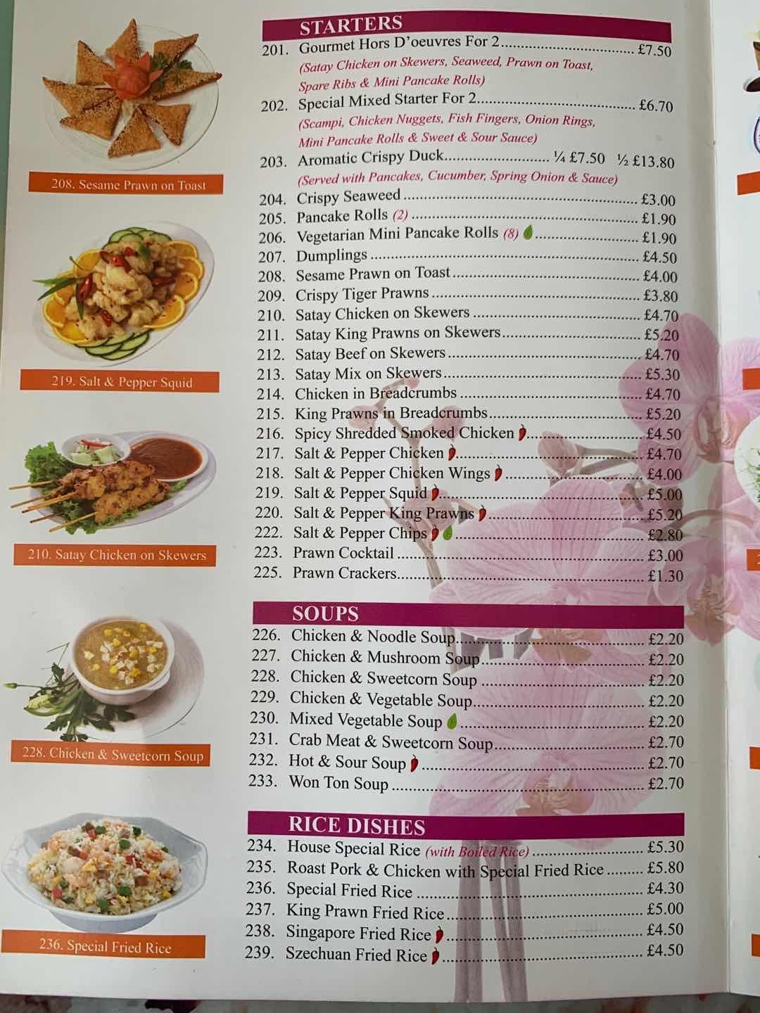 Menu at Orchid Garden restaurant, Tilbury