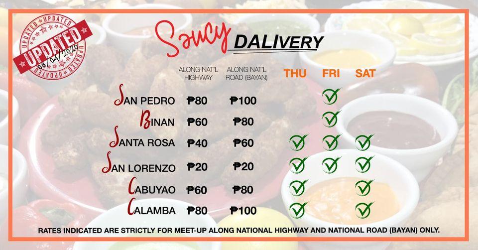 Menu at Saucy restaurant, Cabuyao