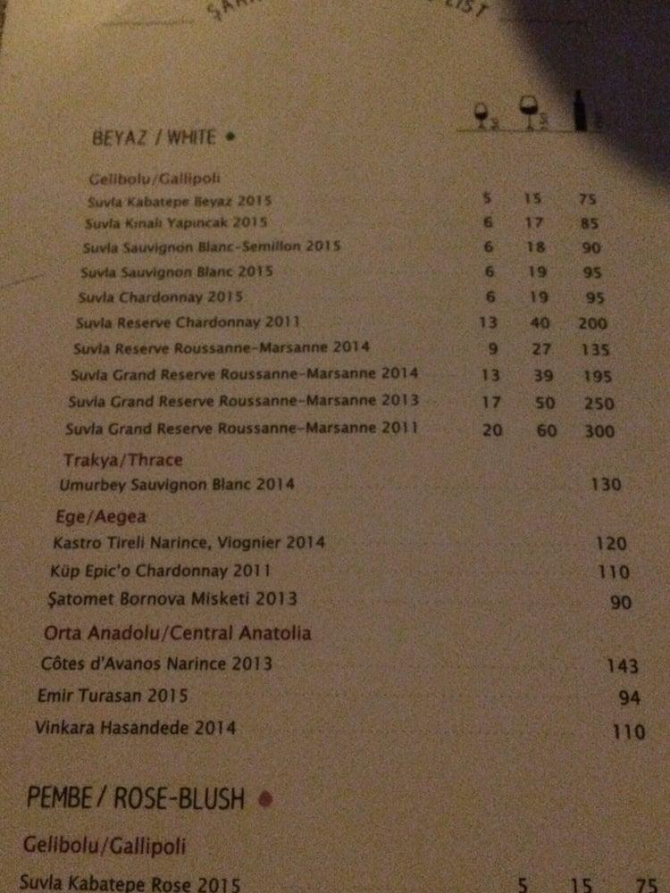Menu at Suvla Kanyon, Istanbul, Kanyon AVM