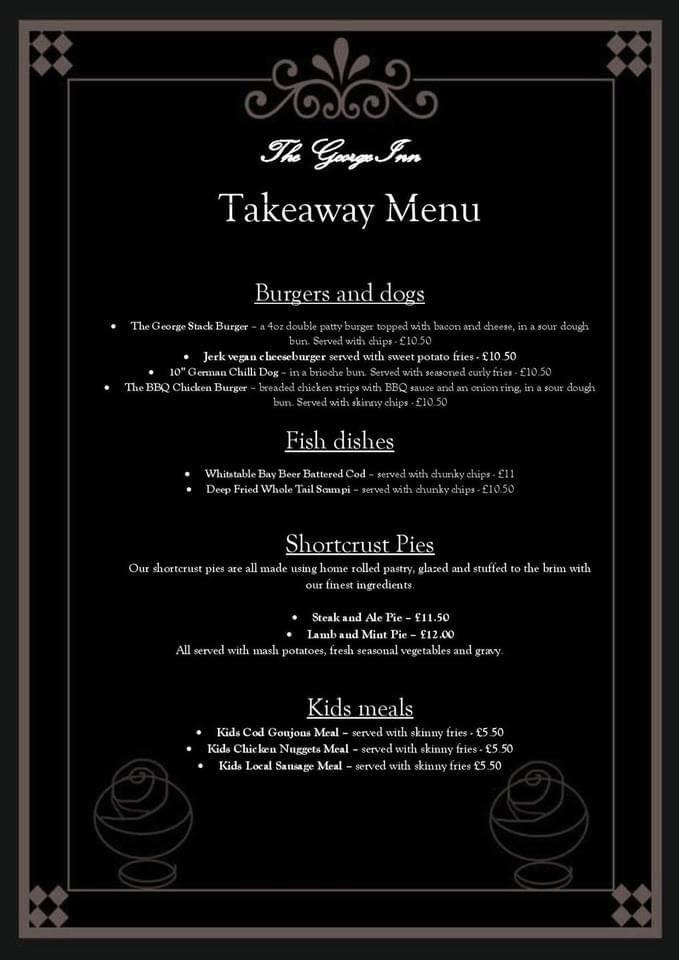 Menu at The George Inn pub & bar, Trottiscliffe, Taylors Ln