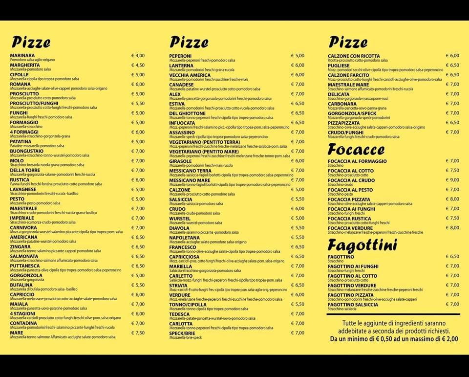 Menu at A Modo Mio Lavagna pizzeria, Lavagna