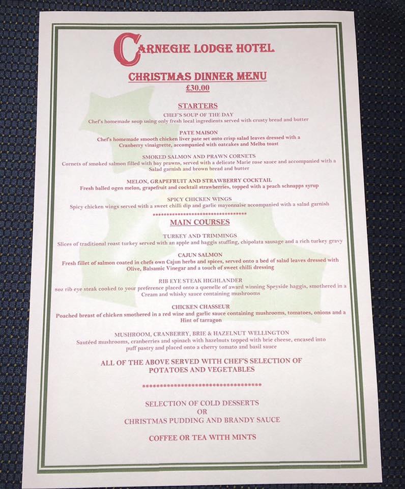 Menu at Carnegie Lodge Hotel pub & bar, Tain