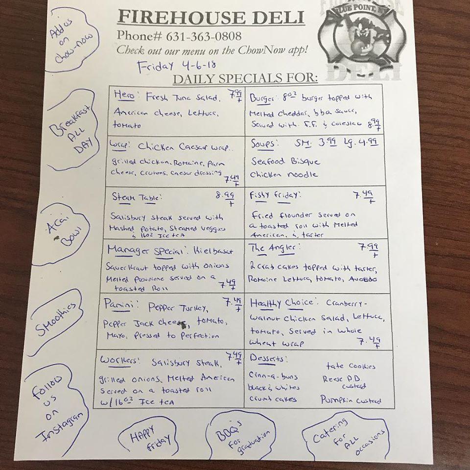 Menu at Firehouse Deli, Blue Point