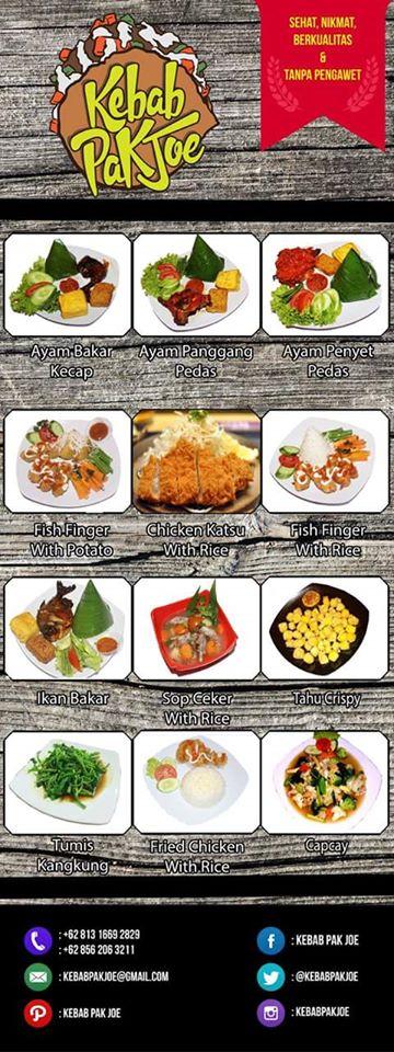 Menu at Kebab Pak Joe restaurant, Bandung, Balubur Town Square