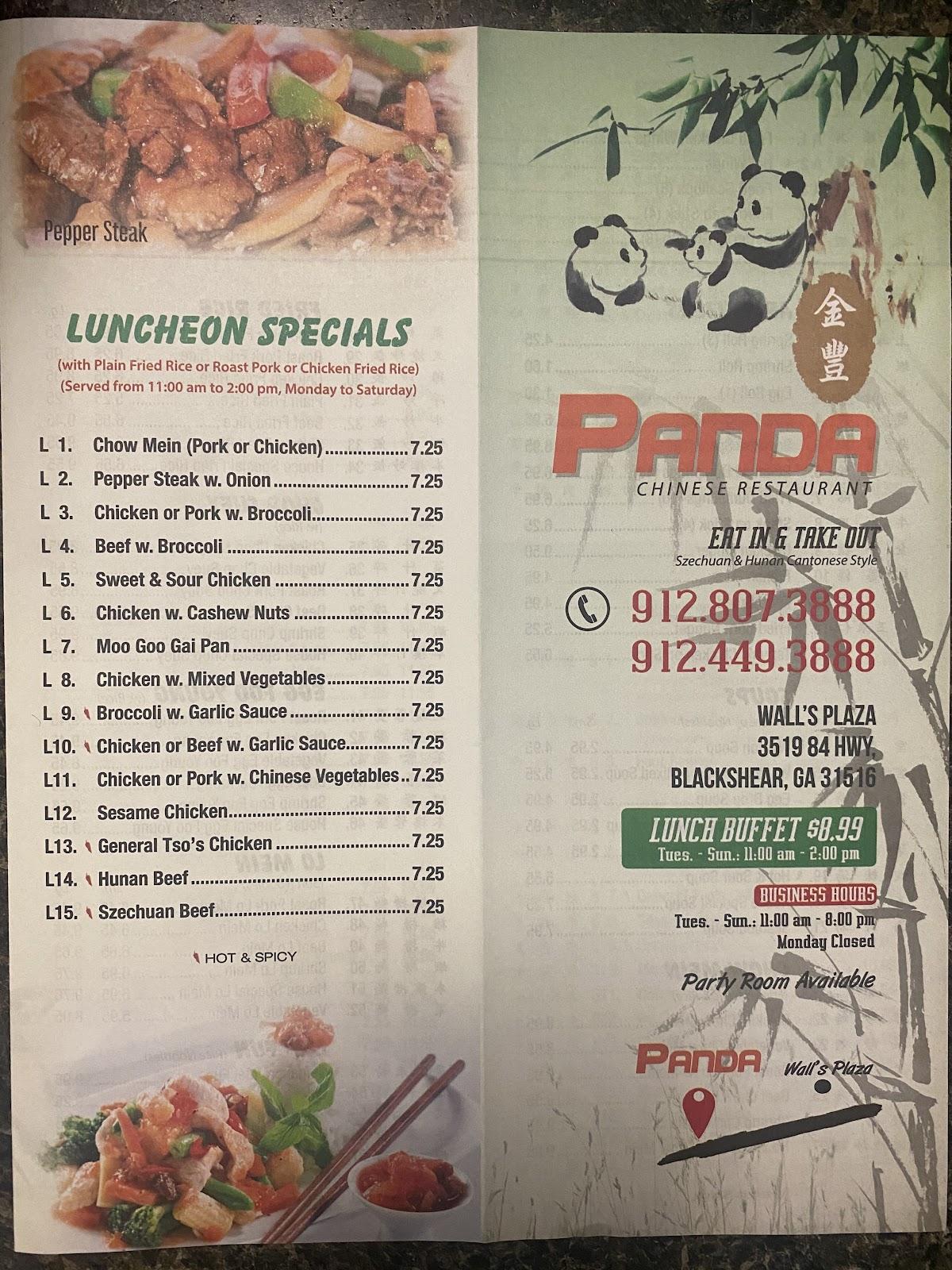Menu at Panda Chinese Restaurant, Blackshear, US-84