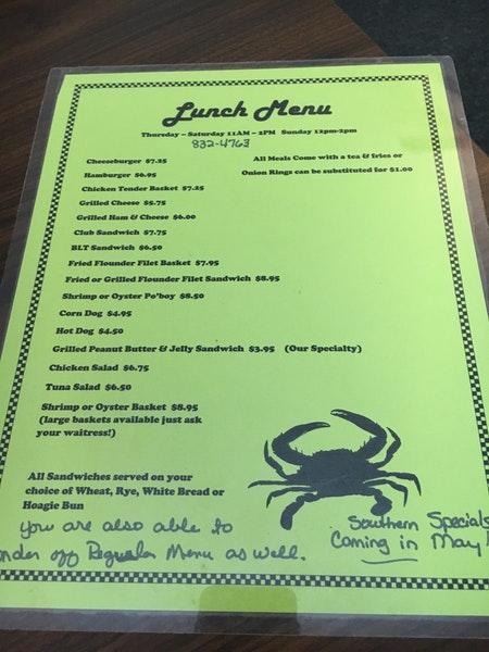 Menu at Speed's Kitchen restaurant, Shellman Bluff