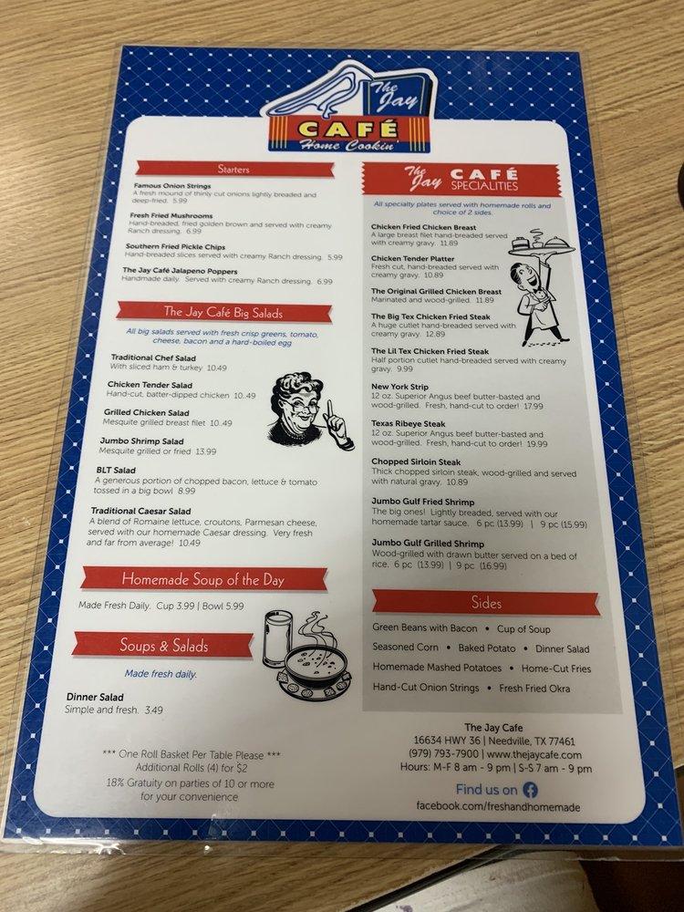 Menu at The Jay Cafe, Needville