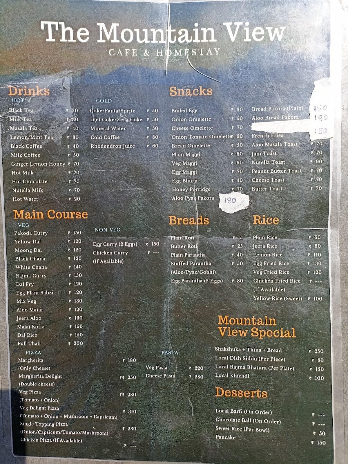 Menu at The Mountain View Home Stay & Foods, Sosan