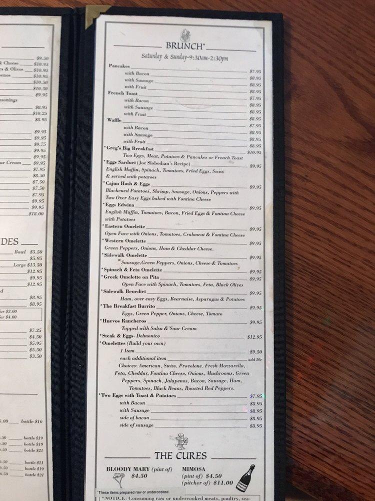 Menu at The Sidewalk Cafe, Richmond, W Main St