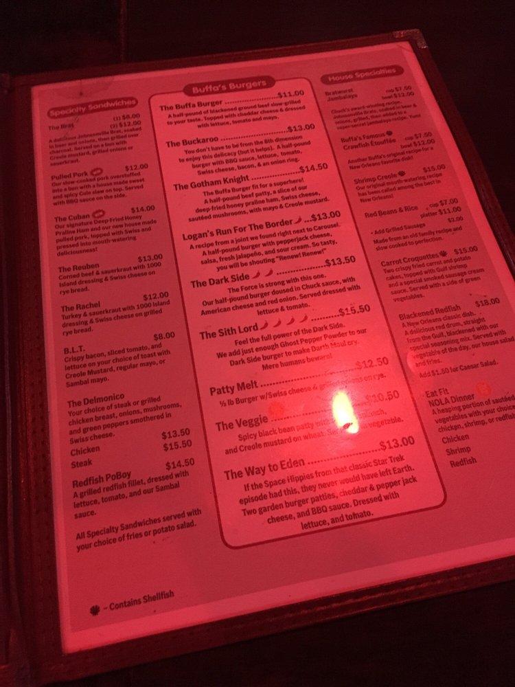 Menu at Buffa's pub & bar, New Orleans