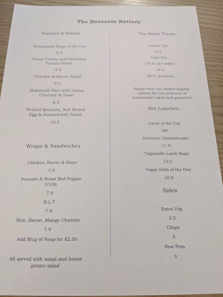 Menu at Dovecote Buttery and The Pantry cafe, Kettering
