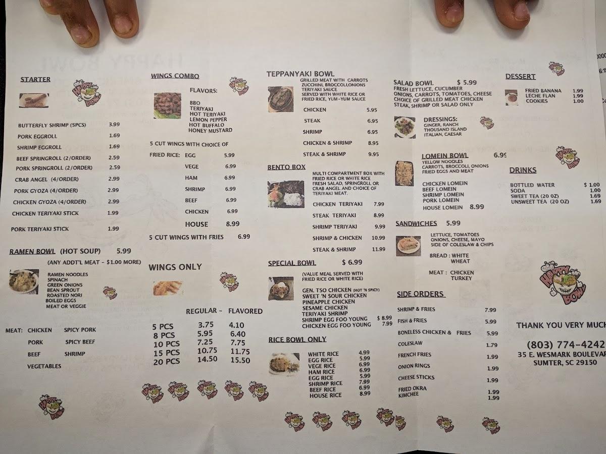 Menu at Happy Bowl restaurant, Sumter