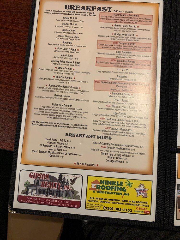 Menu at M & M Ranch House restaurant, Red Bluff