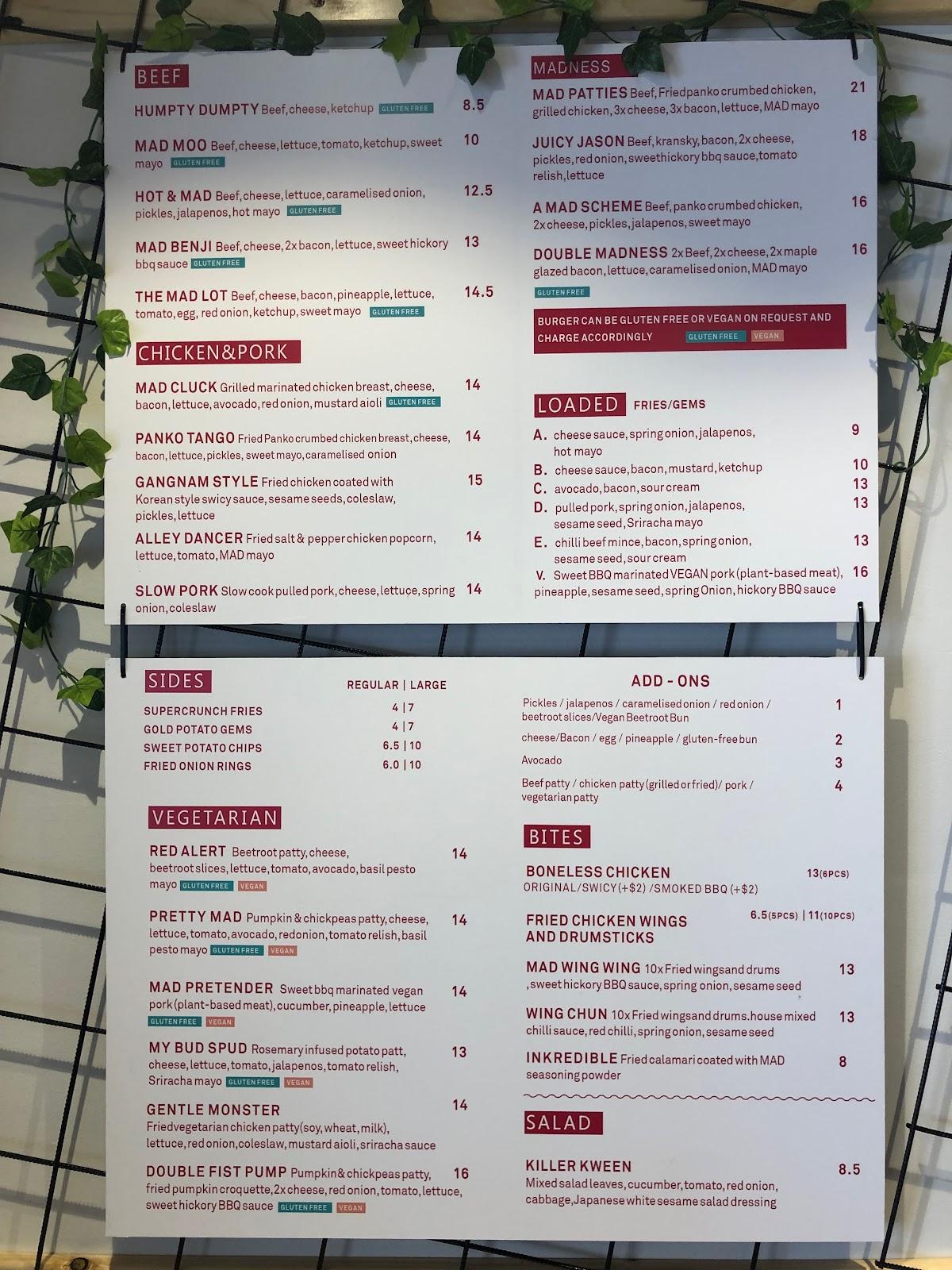 Menu at Mad Patties Wheelers Hill restaurant, Wheelers Hill