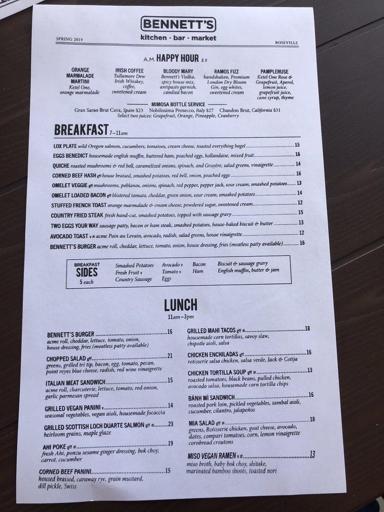 Menu at Bennett's Kitchen Bar Market, Roseville