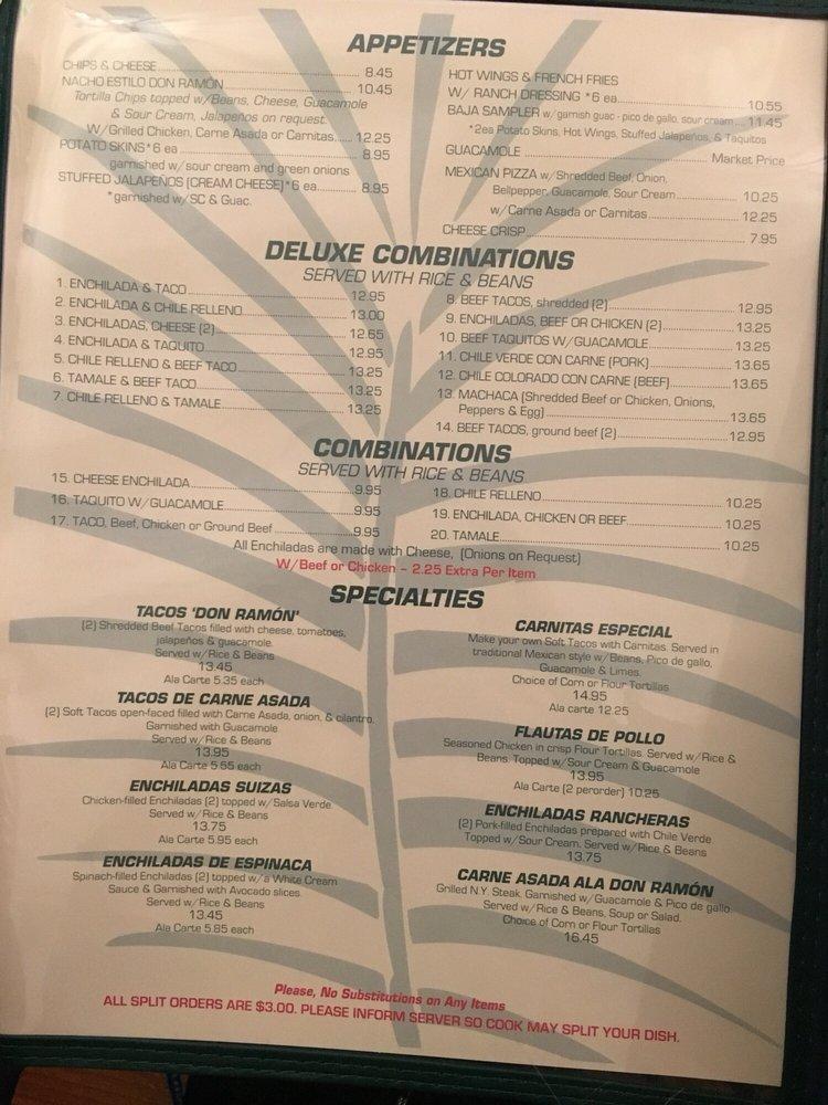 Menu at Don Ramon's Mexican Restaurant, Huntington Beach