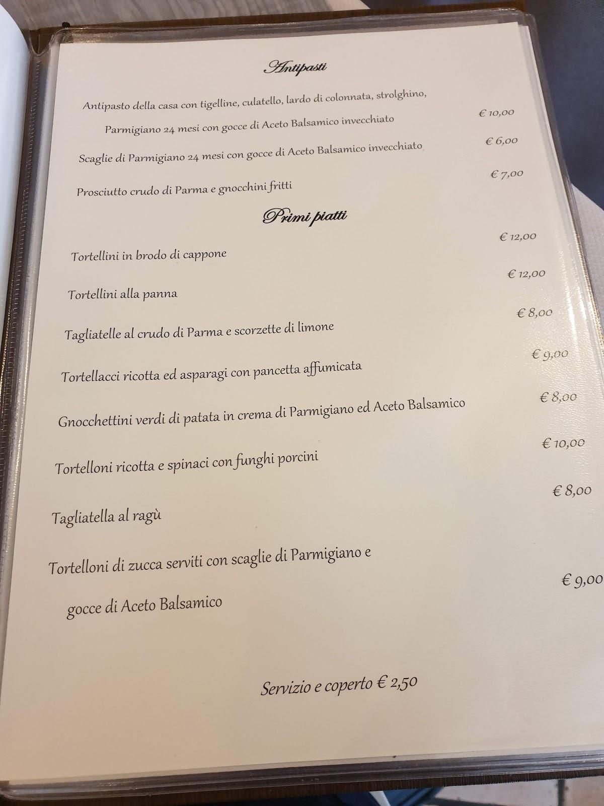 Menu da La Spiga ristorante, Vignola