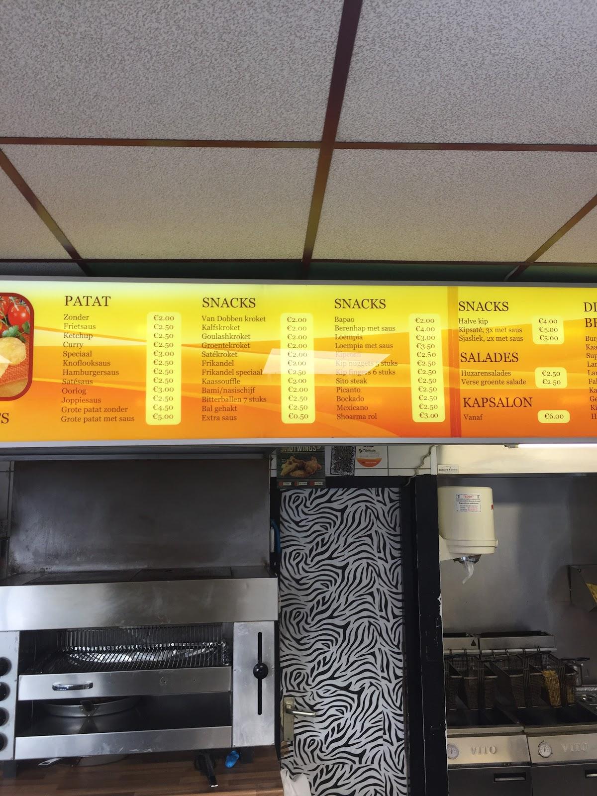 Menu at Onze Hanny, Amsterdam