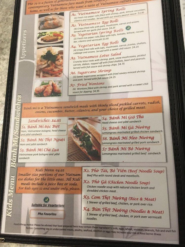 Menu at Pho 79 Vietnamese Noodle Shop restaurant, Williamsburg
