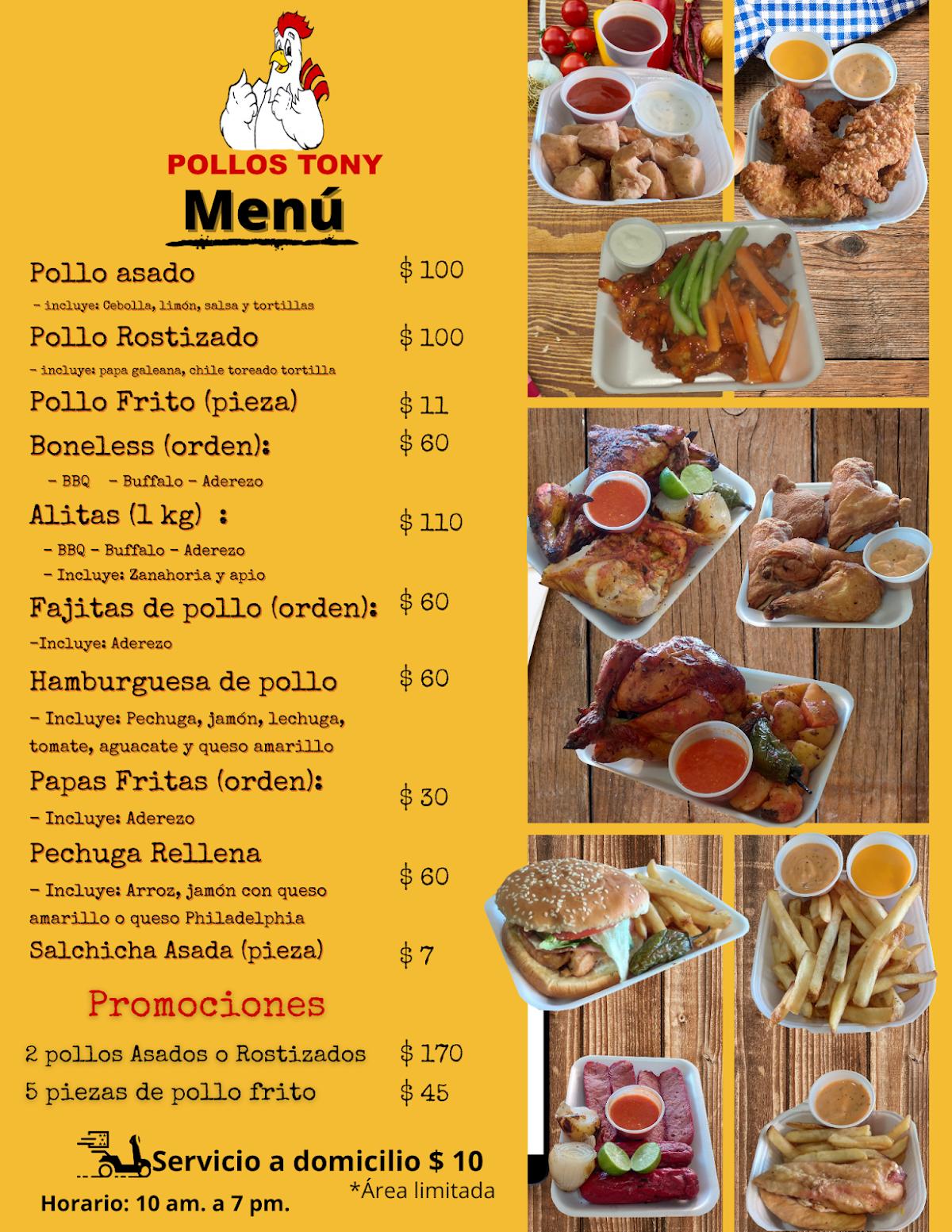 Menu at Pollos Tony restaurant, Saltillo
