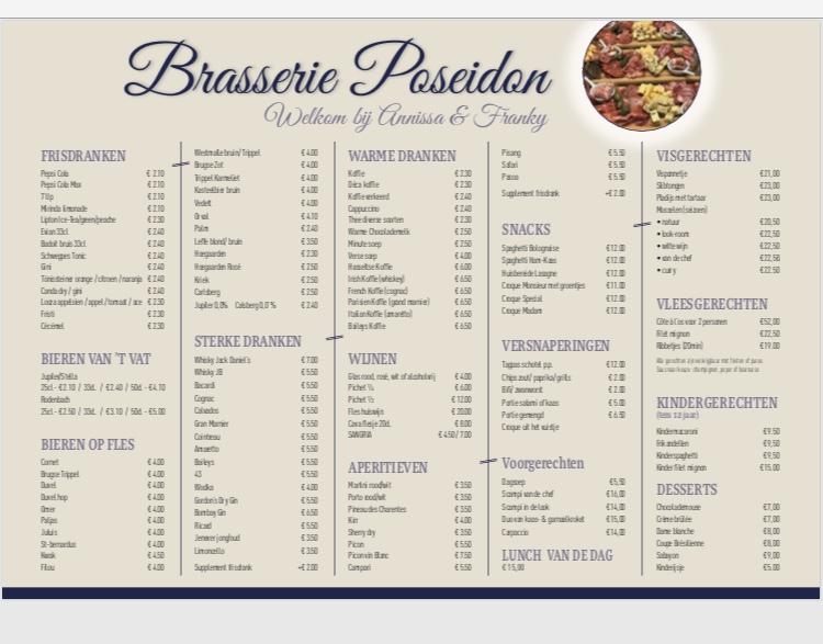 Menu au Restaurant Poseidon, Blankenberge