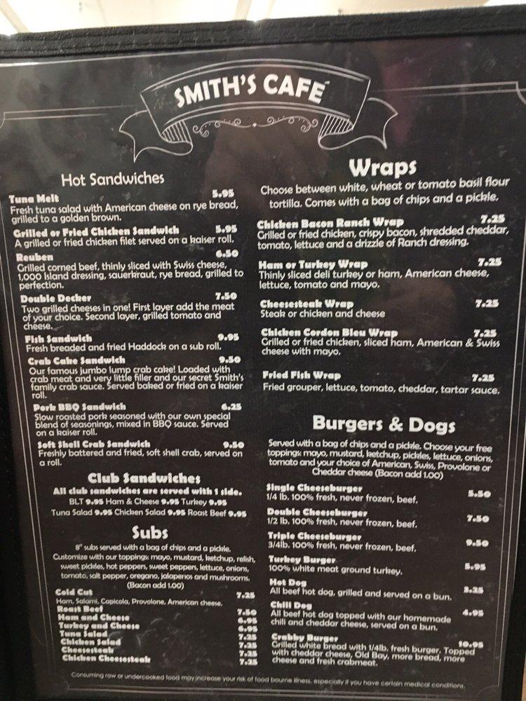 Menu at Smith's Cafe, Seaford
