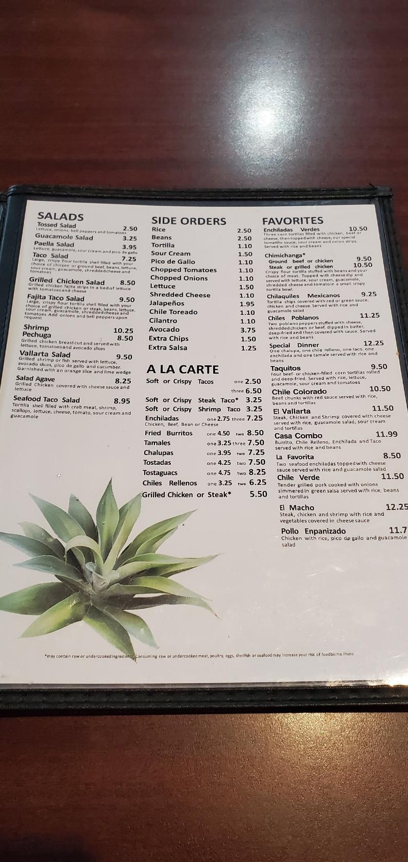 Menu at Agave Mexican Restaurant, Rantoul
