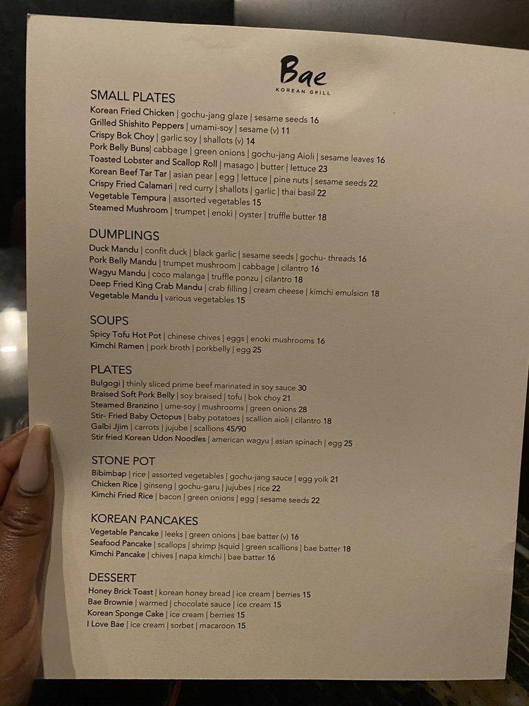 Menu at Bae Korean Grill BBQ, Hollywood