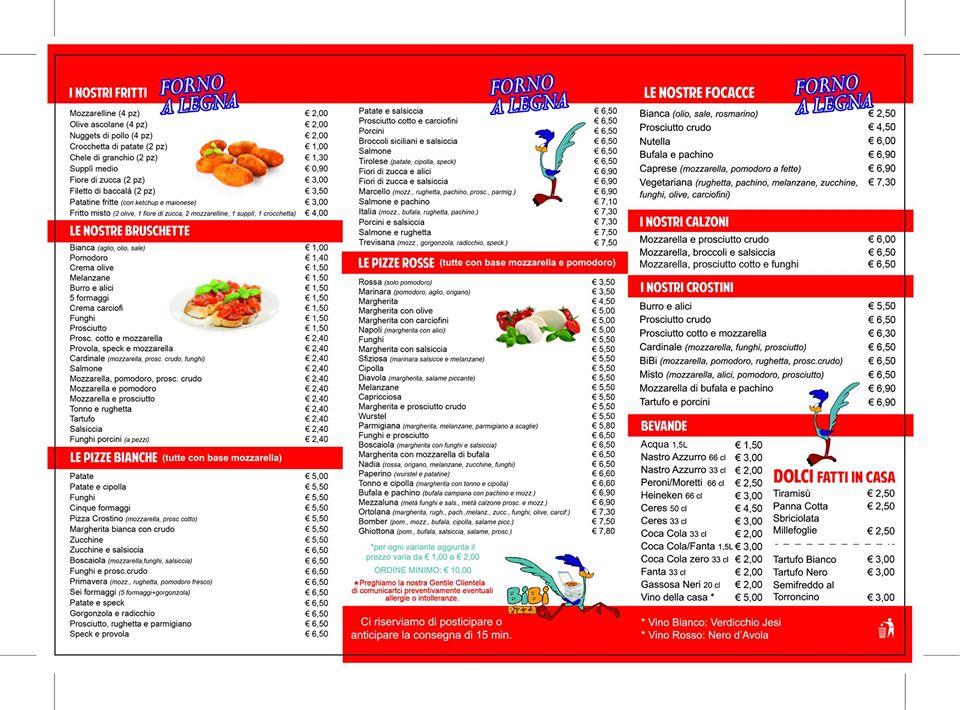 Menu at BiBi Pizza restaurant, Rome