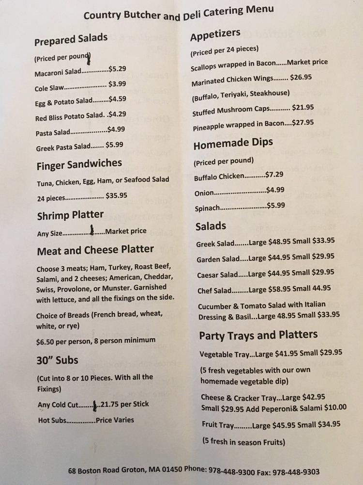 Carta del restaurante Country Butcher and Deli, Groton