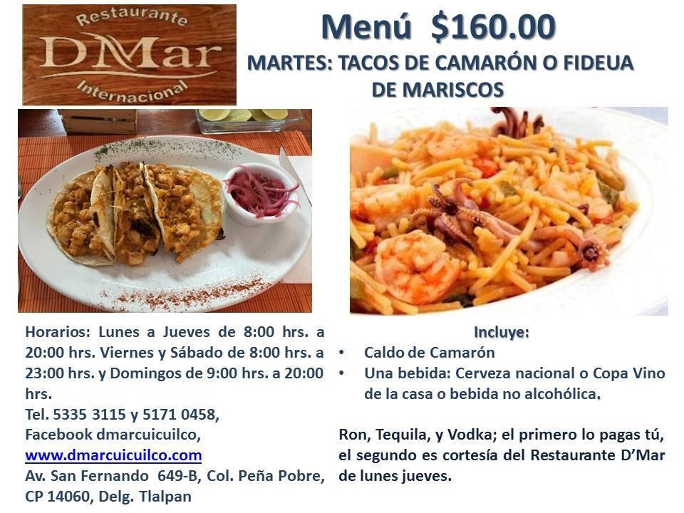 Menu at D'Mar restaurant, Mexico City