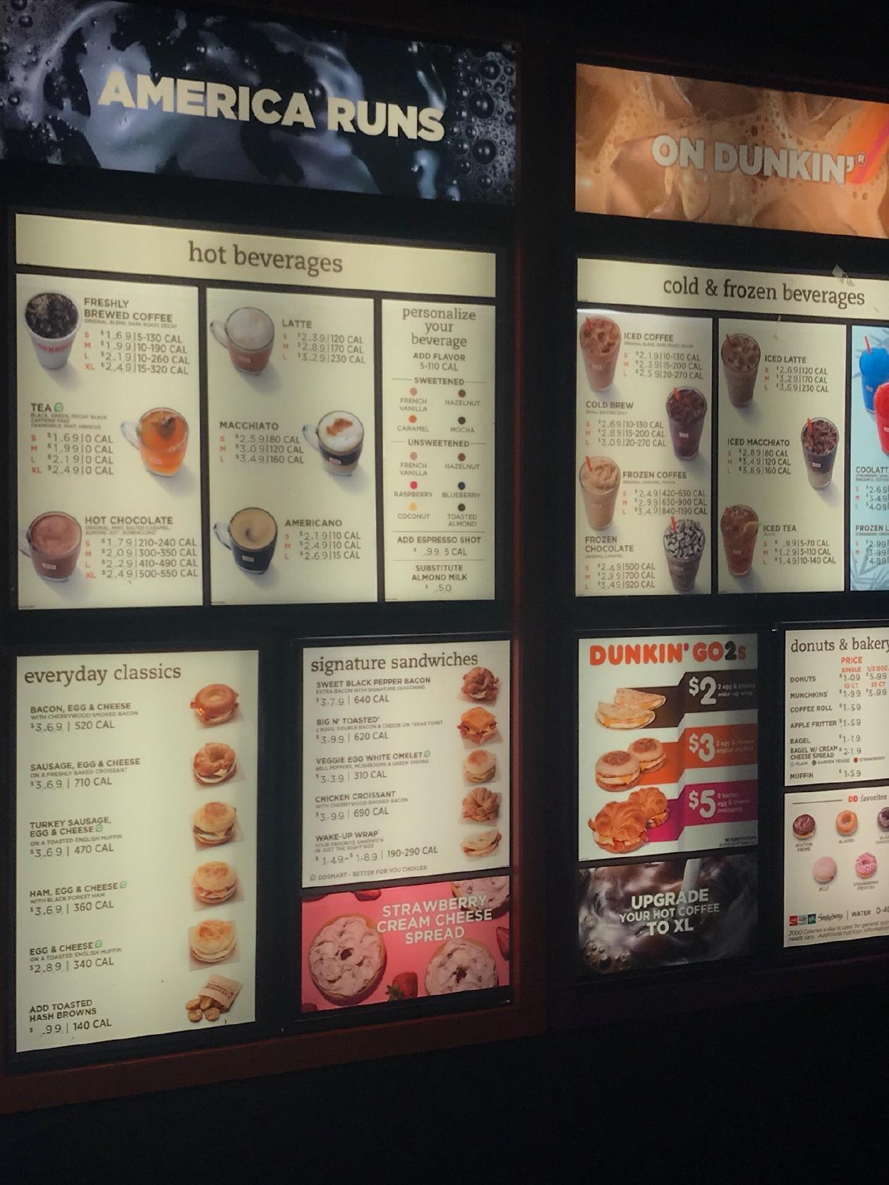 Menu at Dunkin' fast food, Rockledge, Rockledge Blvd