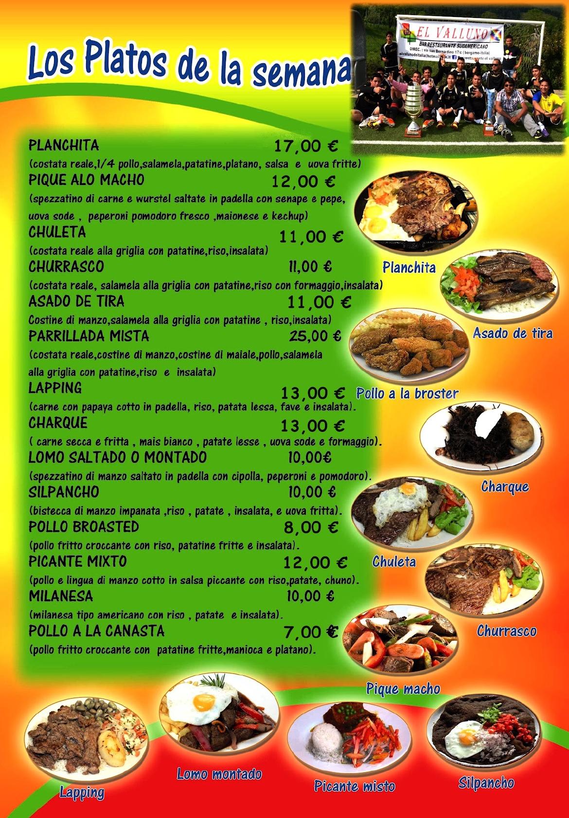 Menu da El Valluno Trattoria Tipica Boliviana ristorante, Bergamo